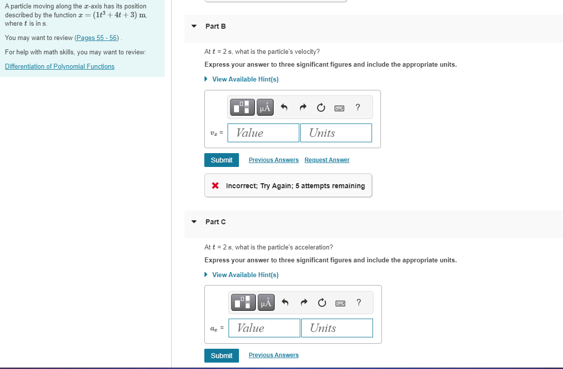 Solved A particle moving along the x-axis has its | Chegg.com