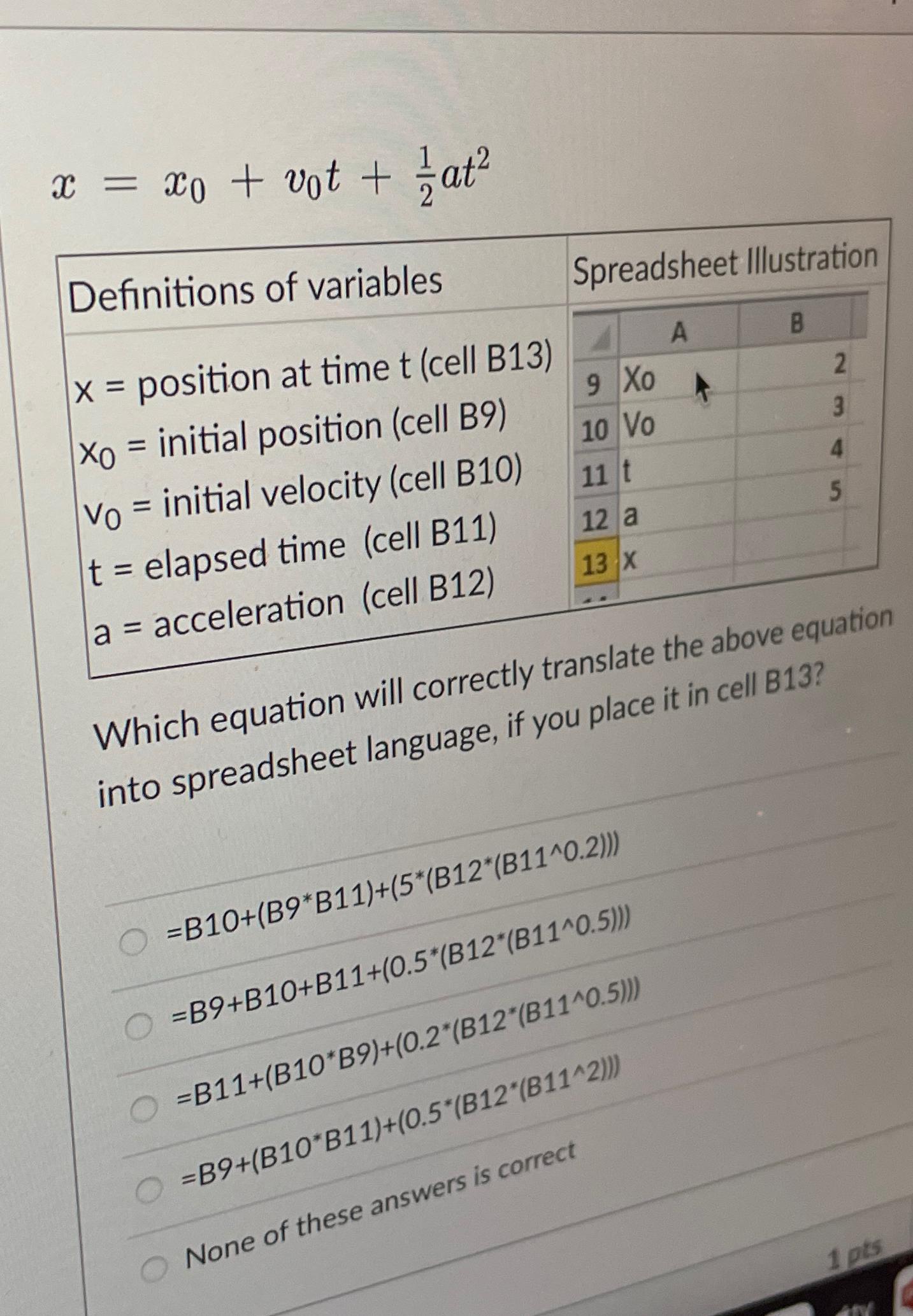 Solved x=x0+v0t+12at2\table[[\table[[Definitions of | Chegg.com