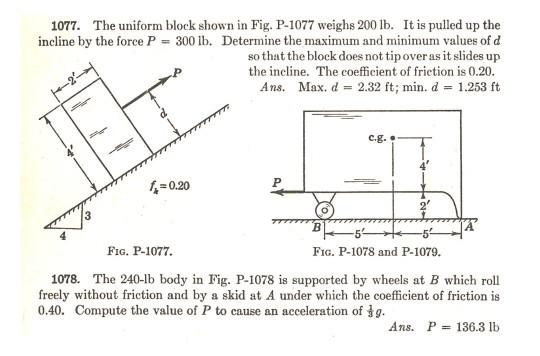 Solved 1077. The uniform block shown in Fig. P-1077 weighs | Chegg.com