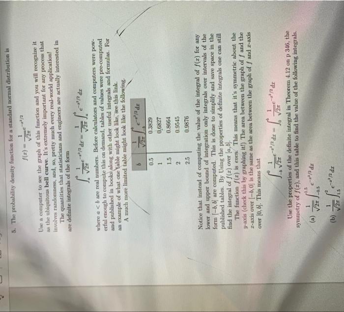 Solved 5. The probability density function for a standard | Chegg.com