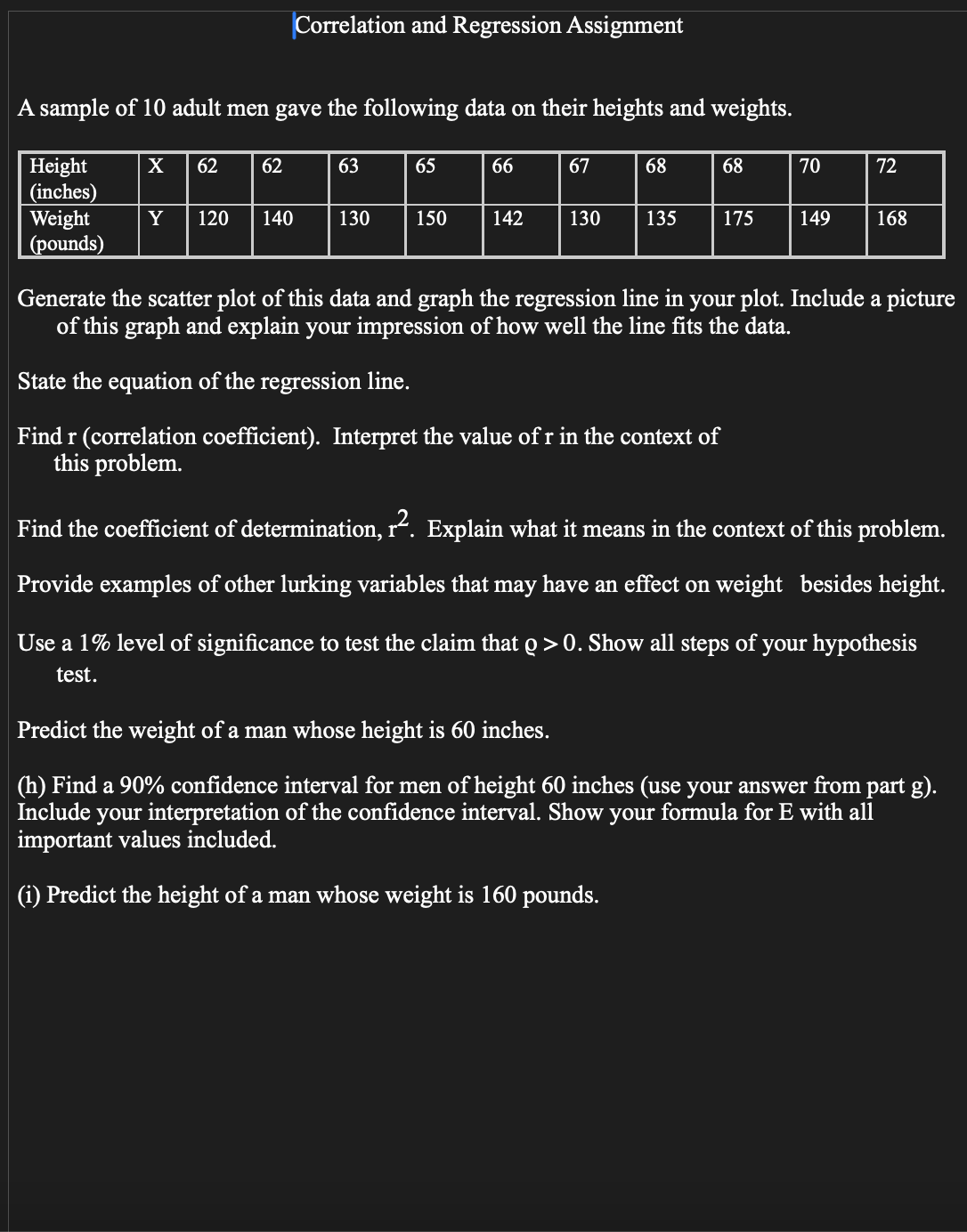 Solved Correlation and Regression AssignmentA sample of 10 | Chegg.com