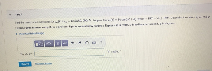 Solved Part A Find the steady-state expression for u. (t) = | Chegg.com