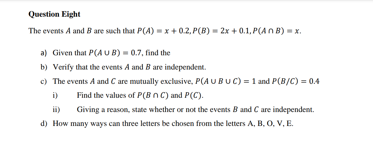 Solved The events A and B are such that | Chegg.com