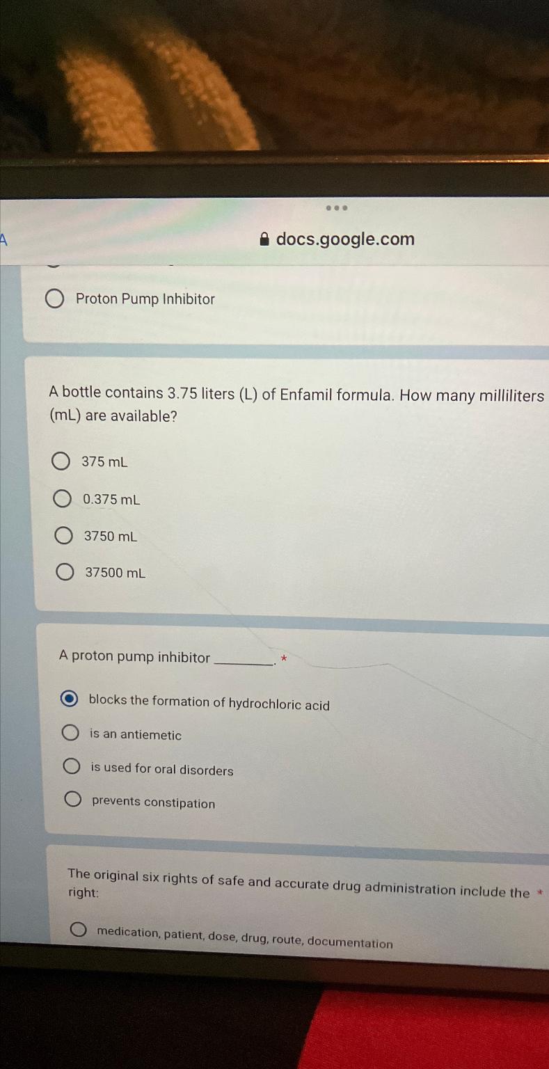 Solved docs.google.comProton Pump InhibitorA bottle contains | Chegg.com