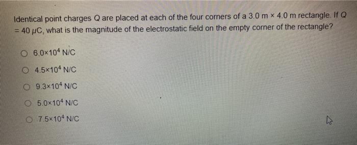 Solved Identical point charges Q are placed at each of the | Chegg.com
