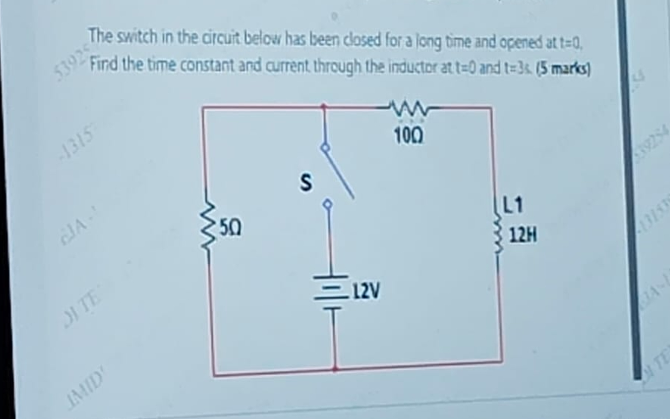 Solved The switch in the cicuit below has been closed for a | Chegg.com