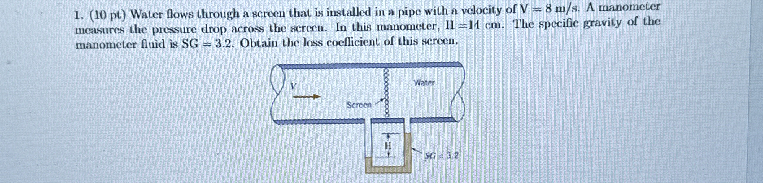Solved ( 10 ﻿pt ) ﻿Water flows through a sereen that is | Chegg.com