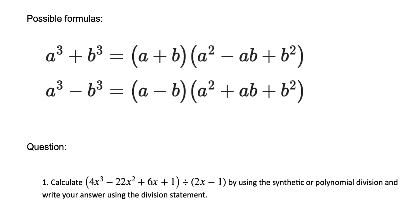Solved Question:Calculate (4x3-22x2+6x+1)÷(2x-1) ﻿by using | Chegg.com