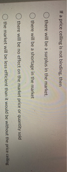 Solved If a price ceiling is not binding, then there will be | Chegg.com