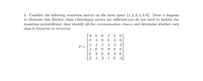 Solved 4. Consider the following transition matrix on the | Chegg.com