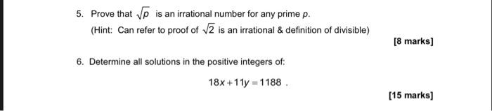 Solved 5. Prove that is an irrational number for any prime | Chegg.com