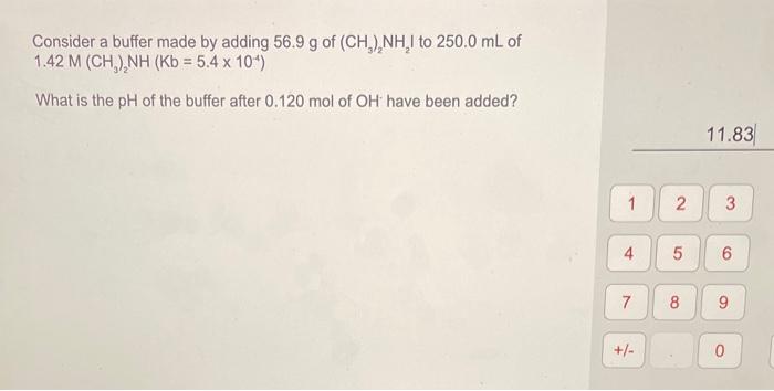 Solved Consider a buffer made by adding 56.9 g of (CH),NH, | Chegg.com