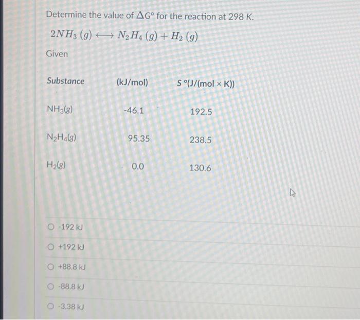 Solved Determine the value of AGº for the reaction at 298 K. | Chegg.com
