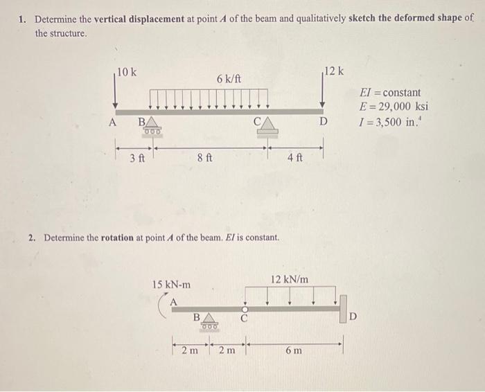 Solved 1. Determine the vertical displacement at point A of | Chegg.com
