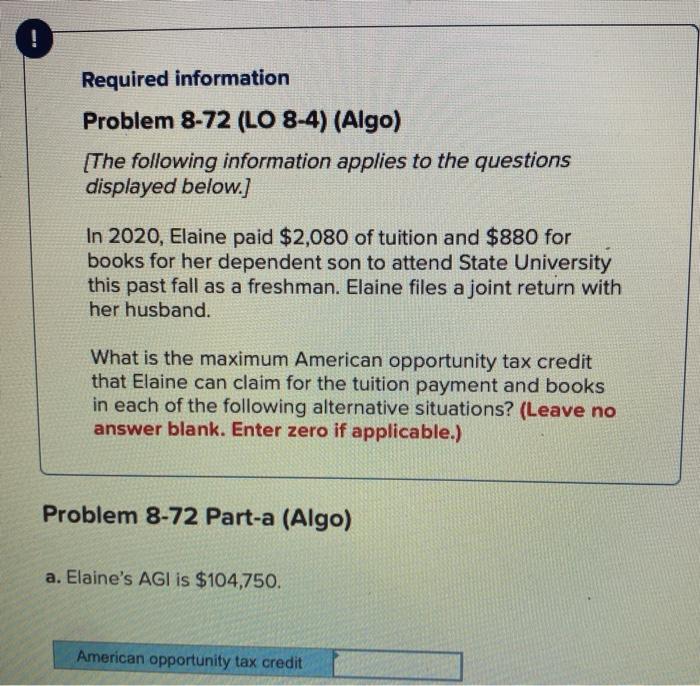 ! Required information Problem 8-72 (LO 8-4) (Algo) | Chegg.com