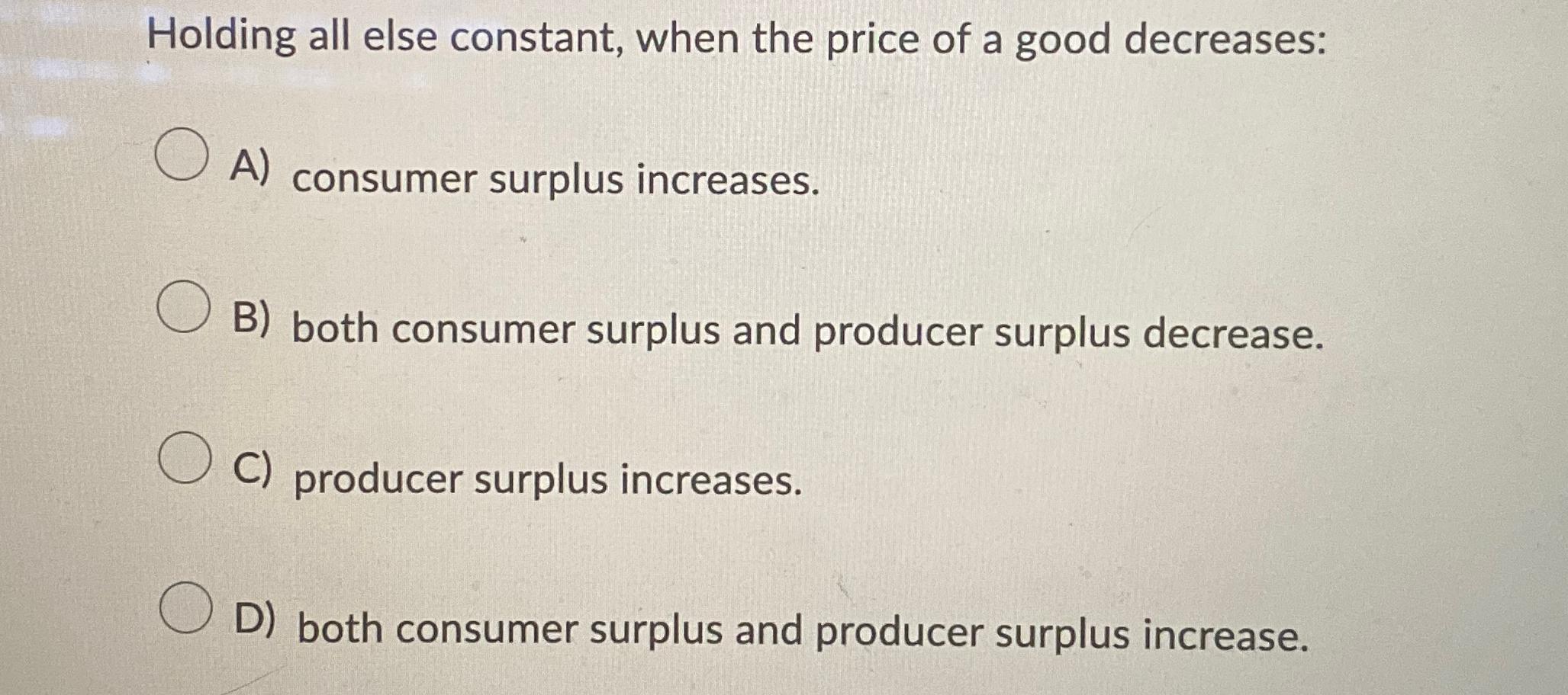 Solved Holding all else constant, when the price of a good | Chegg.com
