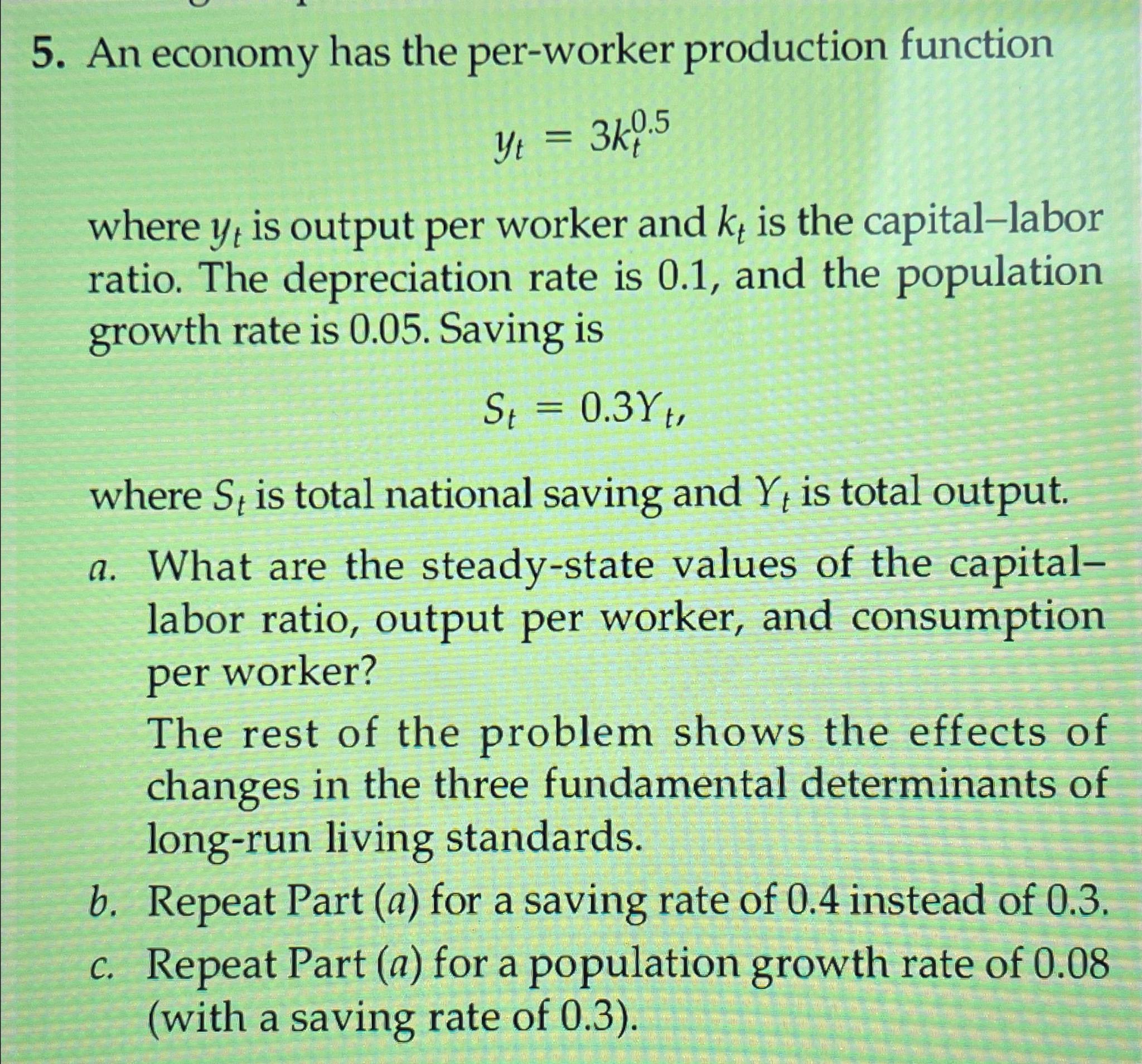 Solved An economy has the per-worker production | Chegg.com
