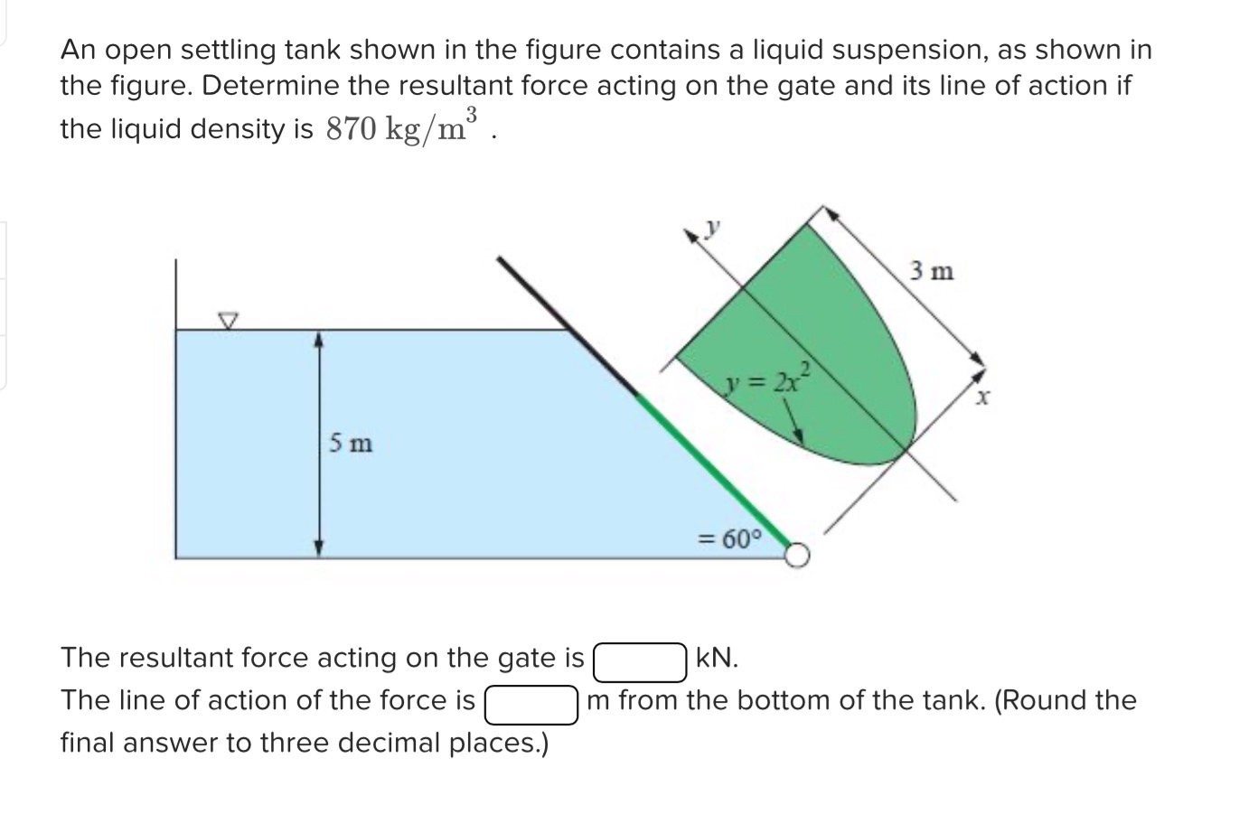 Solved An open settling tank shown in the figure contains a | Chegg.com