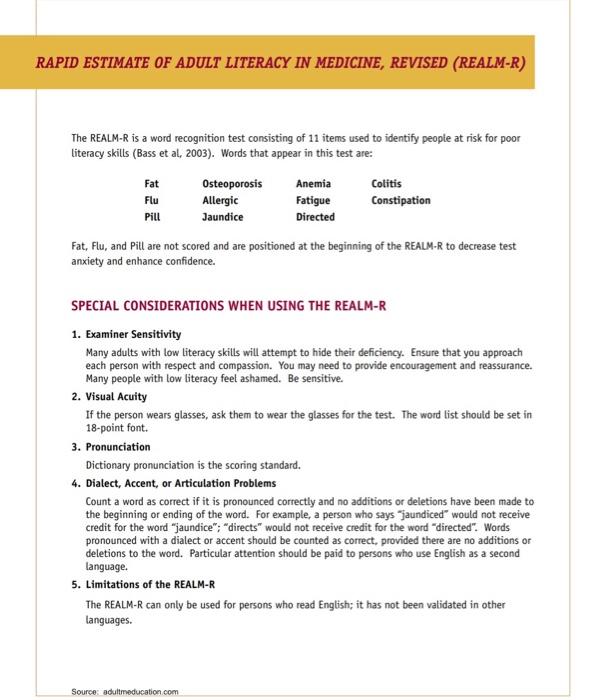 Solved the assessments above and administer it to someone | Chegg.com