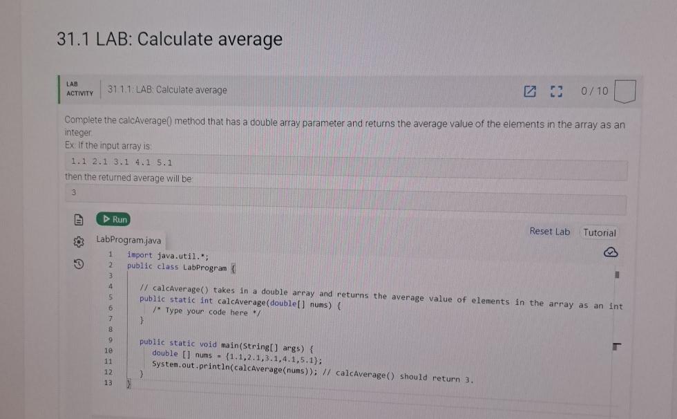 Solved 31.1 ﻿LAB: Calculate averageLABACTIVITY31.1.1: LAB | Chegg.com