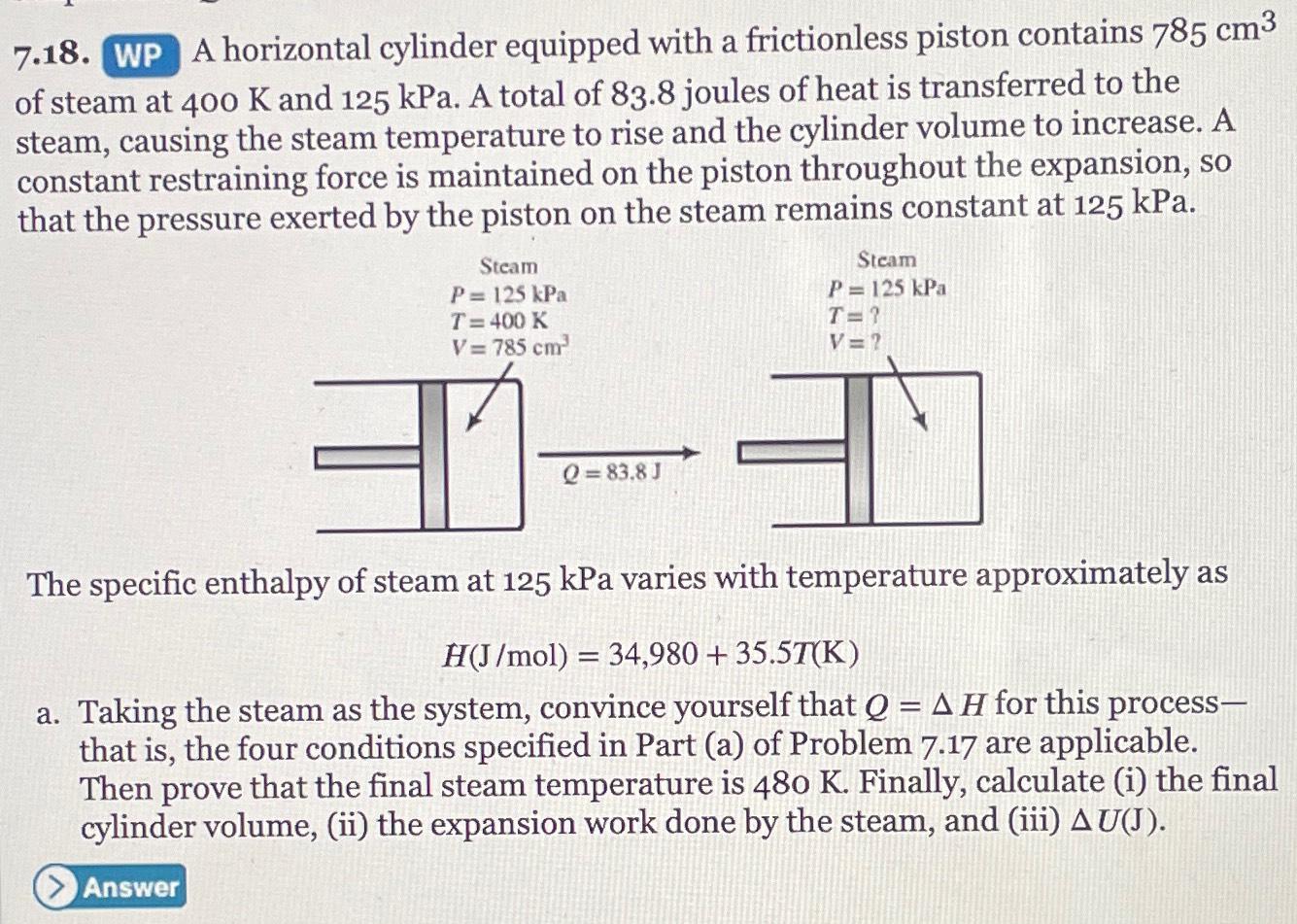 7.18. ﻿WP A horizontal cylinder equipped with a | Chegg.com