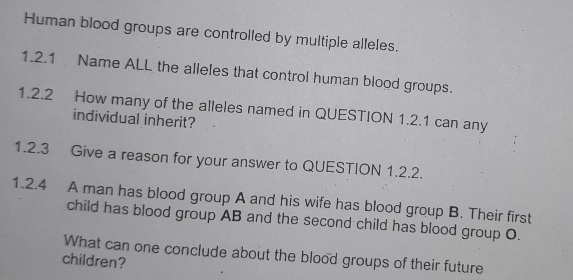 Solved Human blood groups are controlled by multiple | Chegg.com