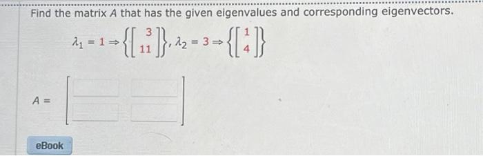 Solved Find the matrix A that has the given eigenvalues and | Chegg.com