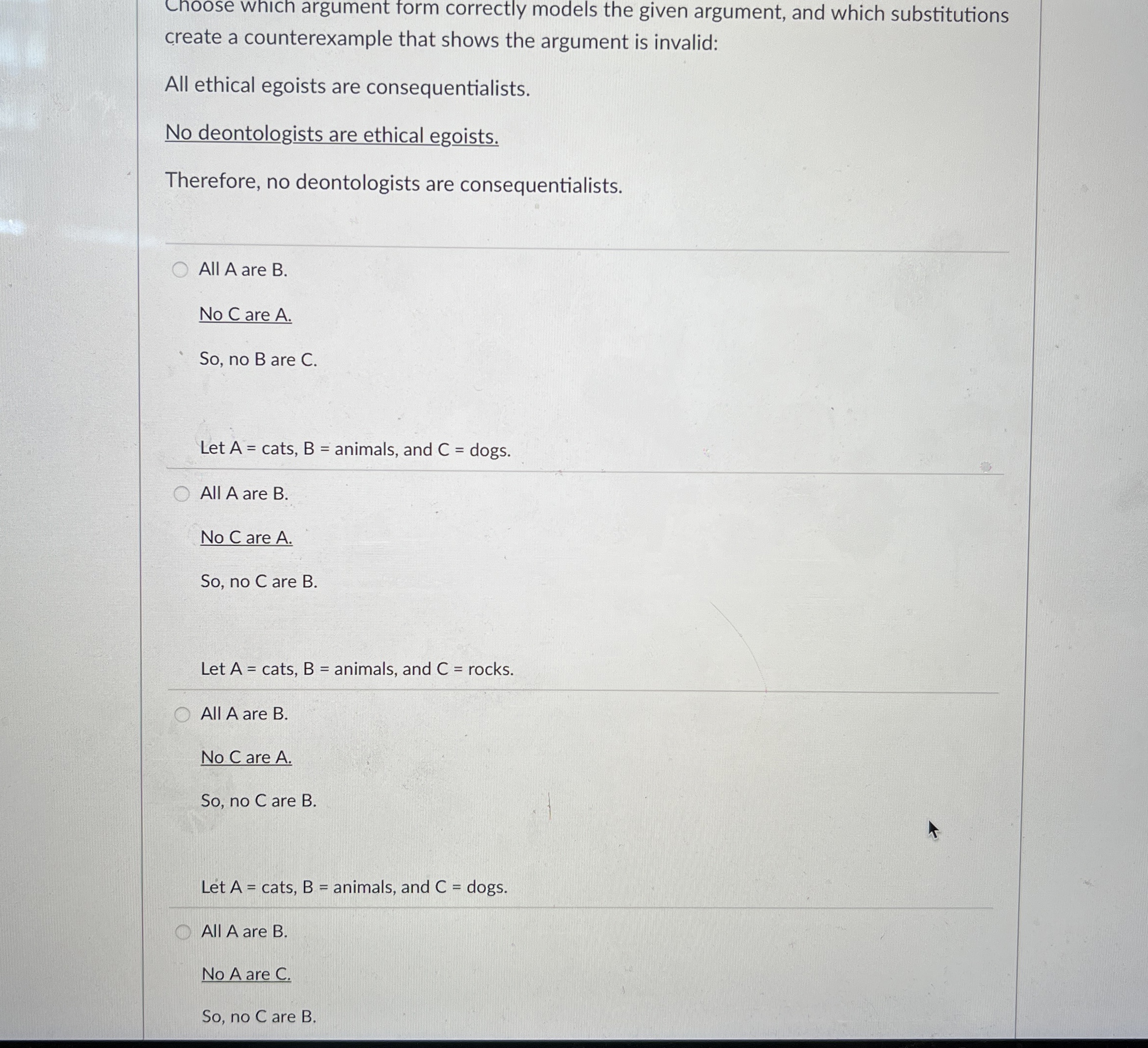 Solved Choose which argument form correctly models the given | Chegg.com