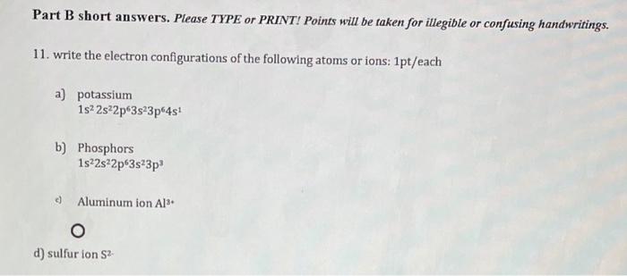 Solved Part B short answers. Please TYPE or PRINT! Points | Chegg.com