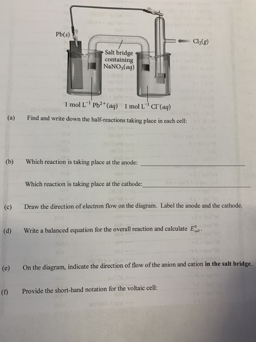 Solved Pb(s) Cl:(8) Salt bridge containing NaNO3(aq) 1 mol | Chegg.com