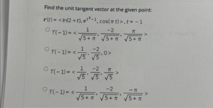 Solved Find the unit tangent vector at the given point: | Chegg.com