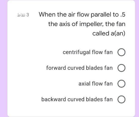 Solved 3 نقاط When the air flow parallel to .5 the axis of | Chegg.com