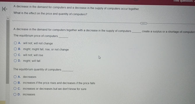 Solved A decrease in the demand for computers and a decrease | Chegg.com