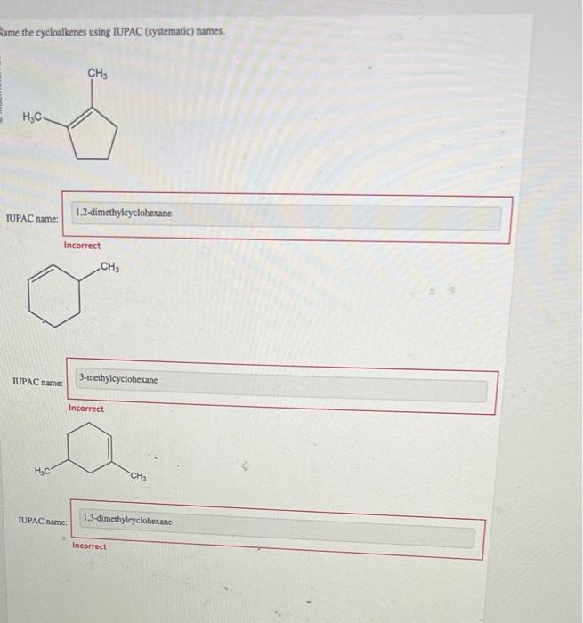 Solved Aame the cycloalkenes using IUPAC (systematic) names. | Chegg.com