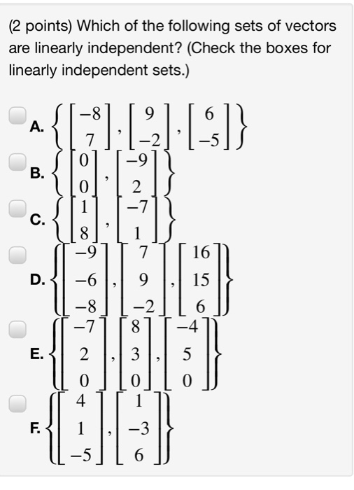 Solved (2 points) Which of the following sets of vectors are | Chegg.com