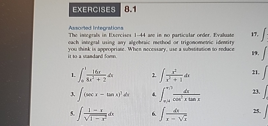 Solved 8.1Assorted IntegrationsThe integrals in Exercises | Chegg.com