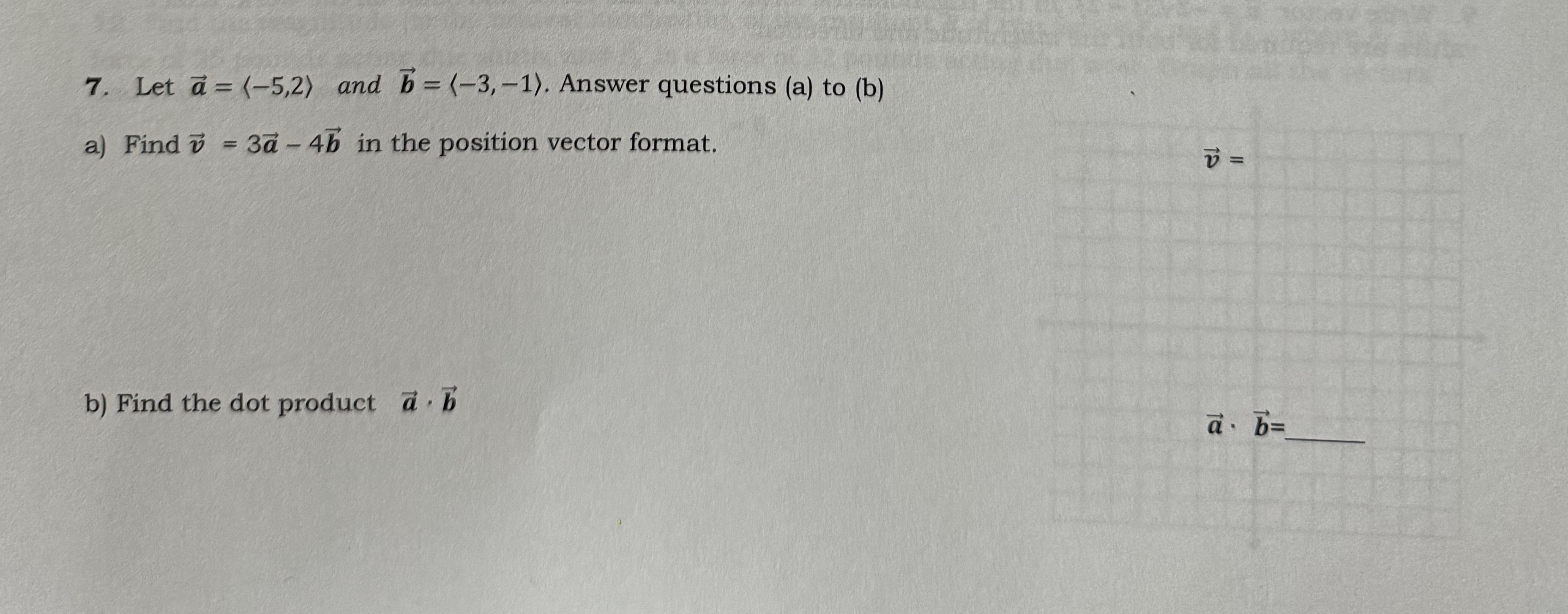 Solved Let vec(a)=(:-5,2:) ﻿and vec(b)=(:-3,-1:). ﻿Answer | Chegg.com