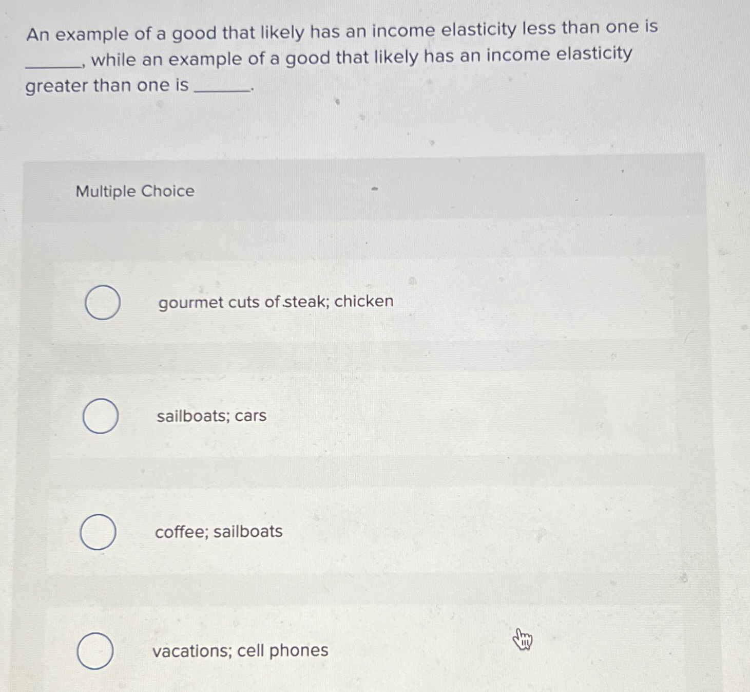 Solved An example of a good that likely has an income | Chegg.com
