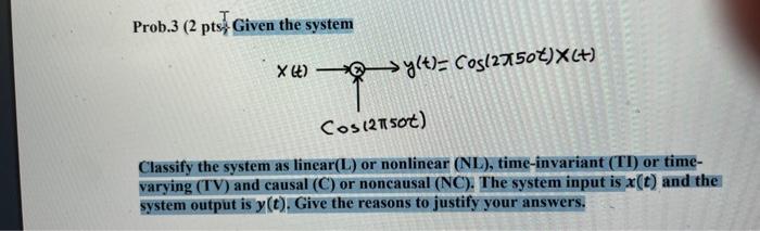 Solved Prob.3 (2 pts Given the system Classify the system as | Chegg.com
