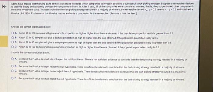 Solved Some hwve argued that throwing darts at the atock | Chegg.com