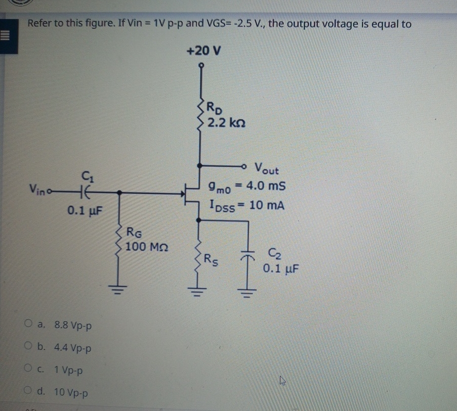 Solved Refer to this figure. If Vin =1Vp-p ﻿and VGS =-2.5V., | Chegg.com