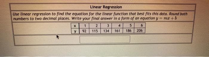 Solved Use linear regression to find the equation for the | Chegg.com