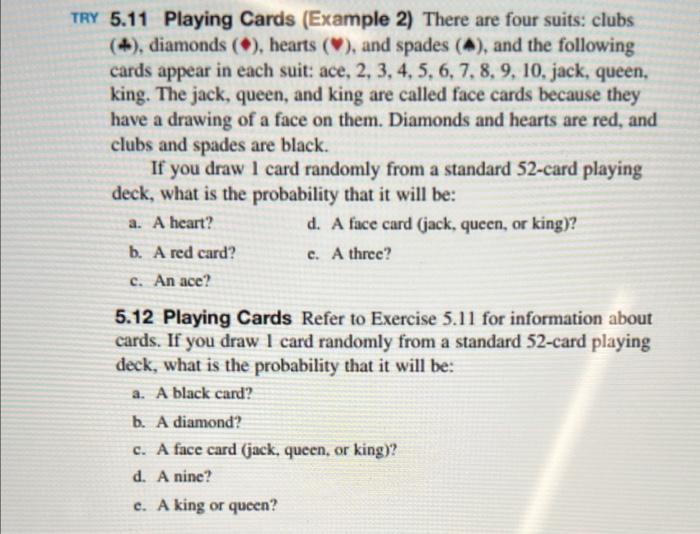 Solved 5.11 Playing Cards (Example 2) There are four suits: | Chegg.com