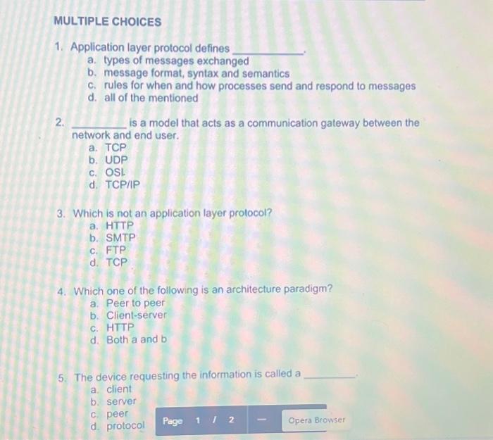 Solved 1. Application layer protocol defines a. types of | Chegg.com
