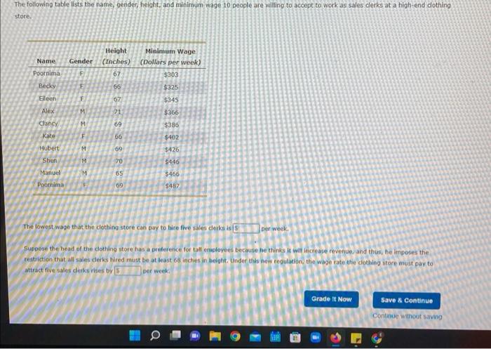 Solved The following table lists the name, gender, height, | Chegg.com
