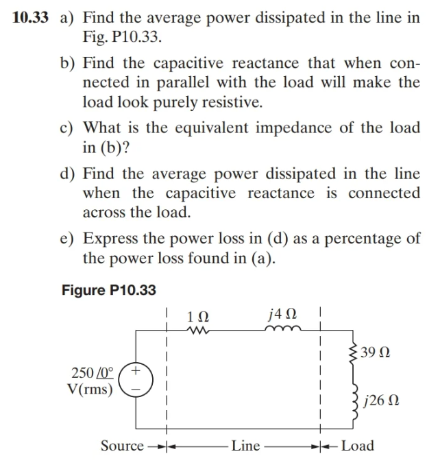 Solved 10.33 ﻿a) ﻿Find the average power dissipated in the | Chegg.com
