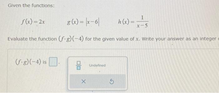 Given the functions: f(x)=2xg(x)=∣x−6∣h(x)=x−51 | Chegg.com