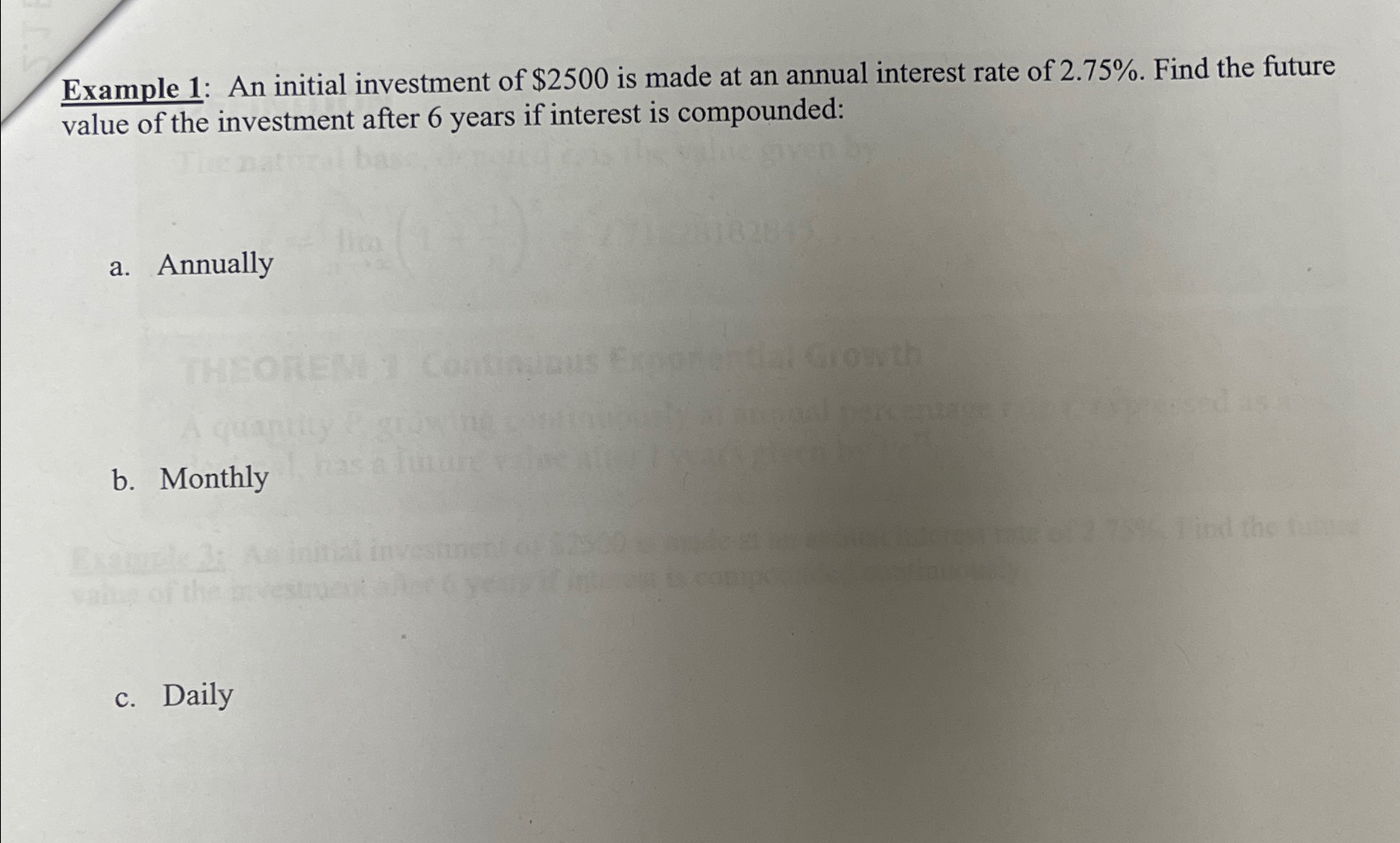 Solved Example 1: An initial investment of $2500 ﻿is made at | Chegg.com