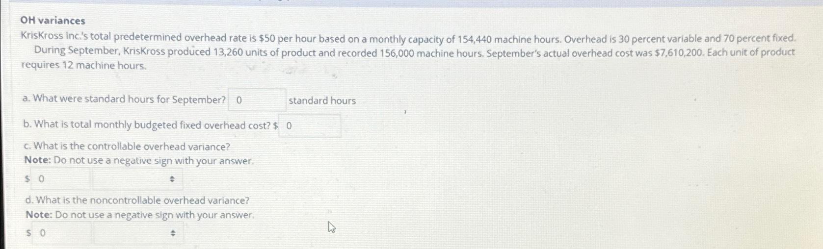 Solved OH ﻿variancesKriskross Inc.'s total predetermined | Chegg.com