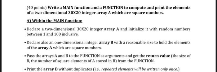 Solved (40 points) Write a MAIN function and a FUNCTION to | Chegg.com